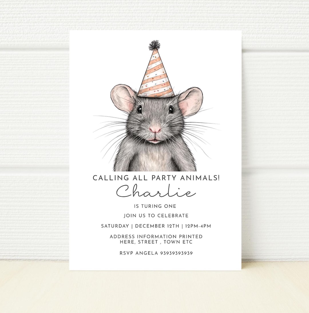 Editable Rat Birthday Party Invitation Editable Template Farm Pet Shop ...