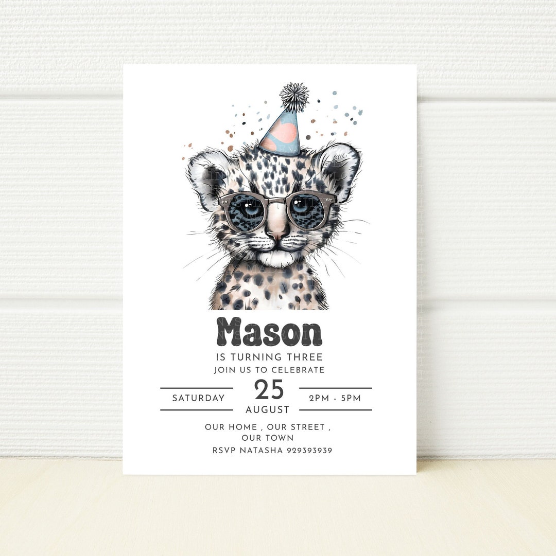 Editable Leopard Birthday Wild Party Invitation Phone Digital E ...