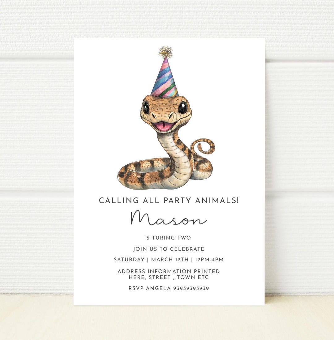 Snake Birthday Party Invitation Digital Invite Editable Template Pet ...