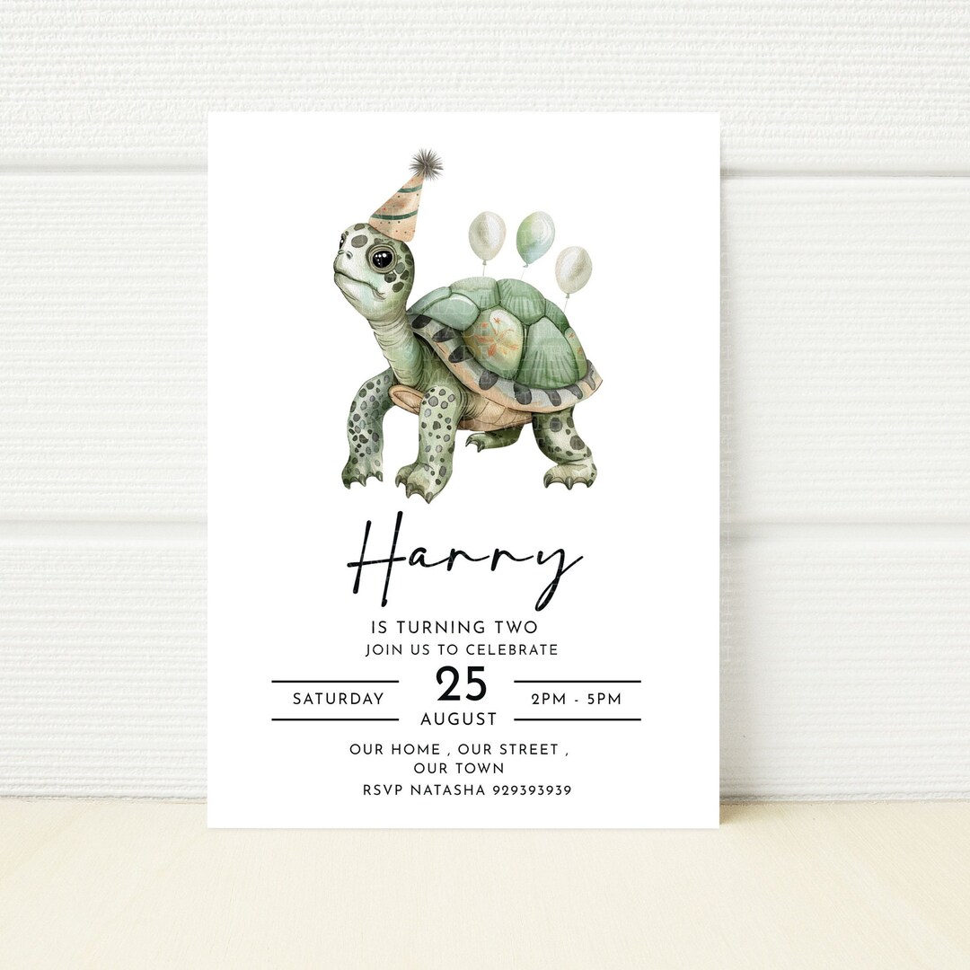 Editable Tortoise Birthday Party Invite Invitation Template Digital E ...