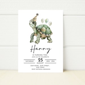 Editable Tortoise Birthday Party Invite Invitation Template Digital E ...