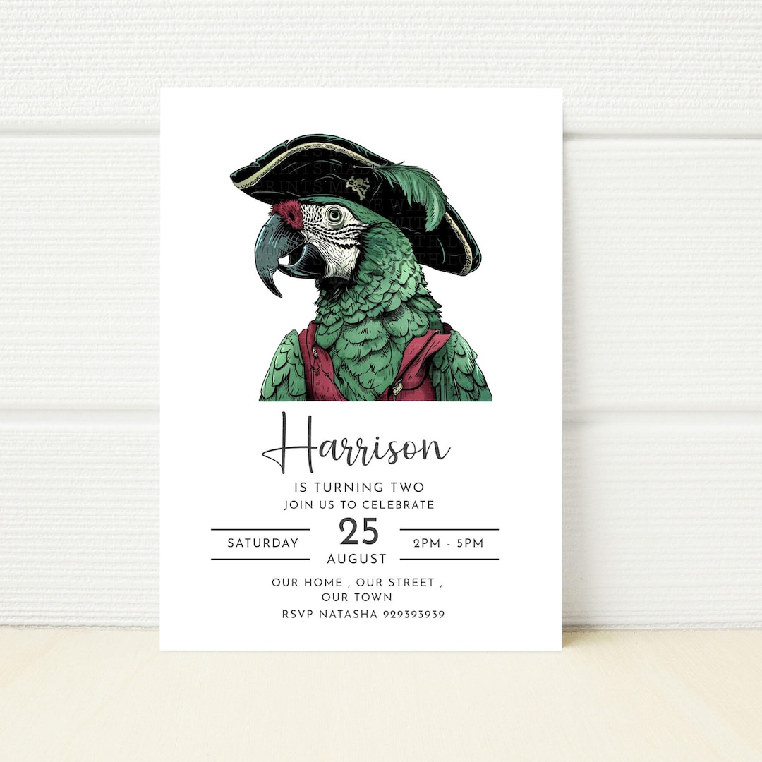 Pirate Parrot Birthday Invitation, Wild Party Invite (digital Template ...