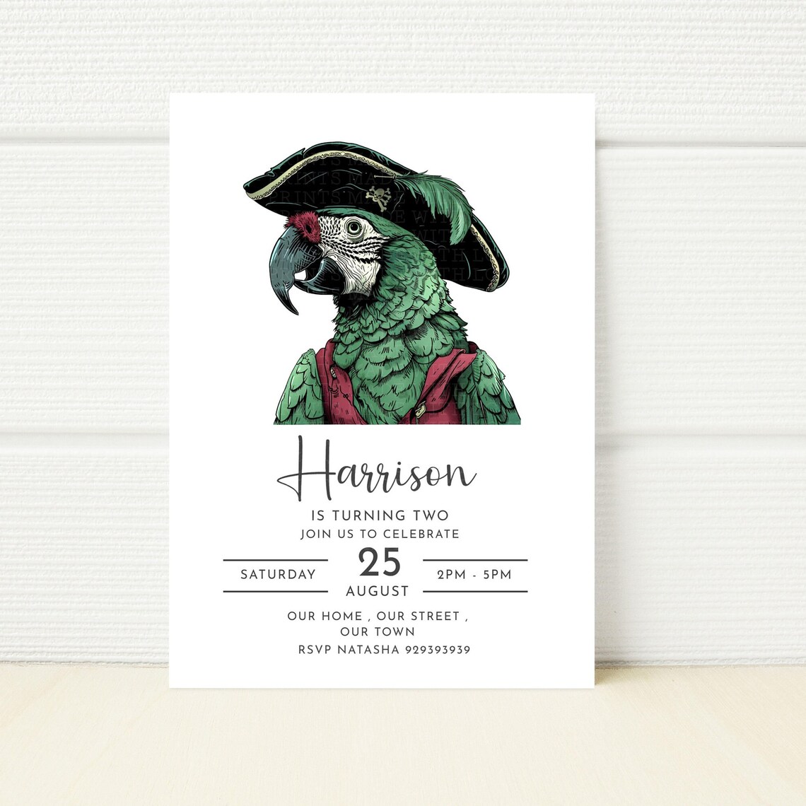 Pirate Parrot Birthday Invitation, Wild Party Invite (digital Template ...