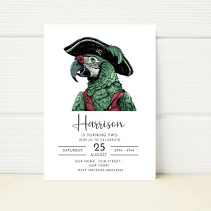 Pirate Parrot Birthday Invitation, Wild Party Invite (digital Template ...
