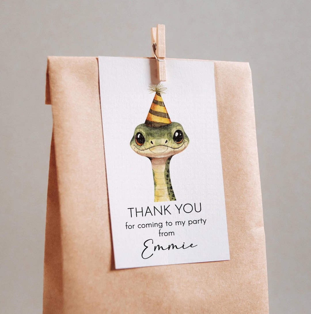 Snake Birthday Thank You Tags, Reptile Party Favors (printable Editable ...