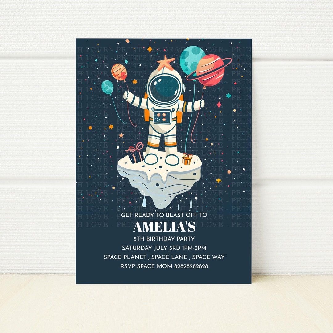 Editable Space Invitation Astronaut Party Invite Birthday Boy Girl 5th ...
