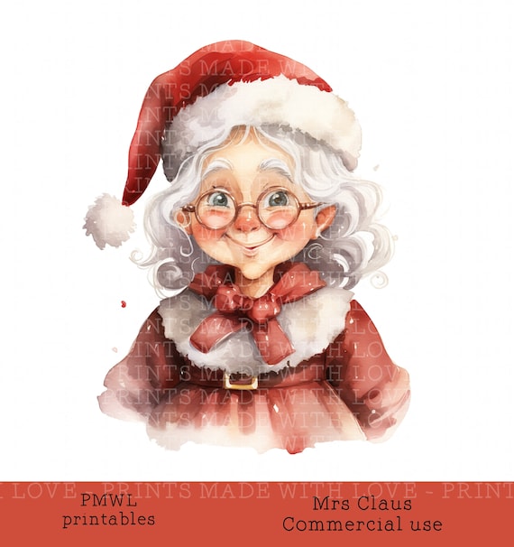 Mrs Claus Clipart Digital File Small Commercial Use Christmas Clipart Festive Clipart Christmas Images with glasses