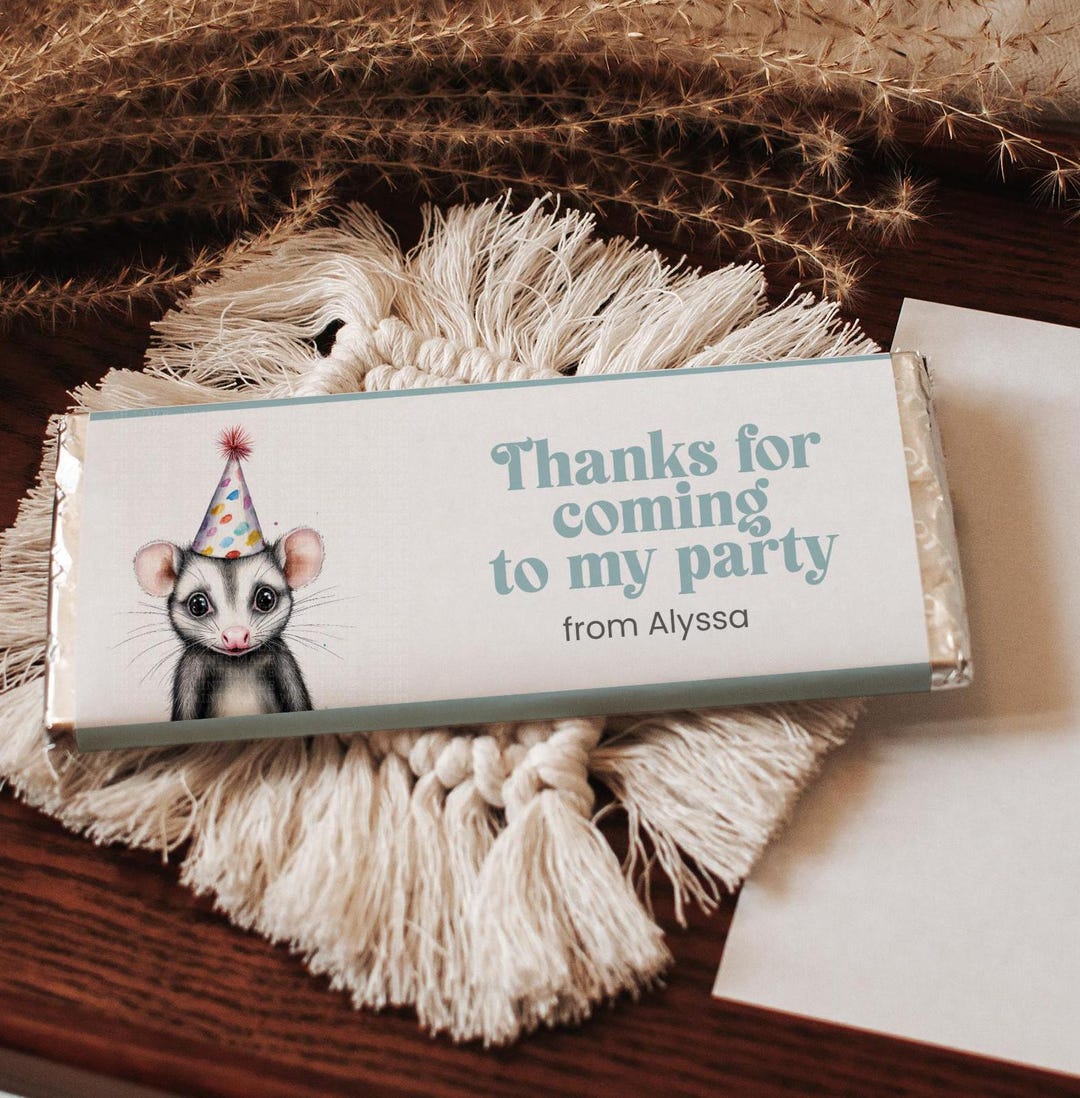 Opossum Birthday Party Pig Party Printable Editable Candy Bar Wrapper ...