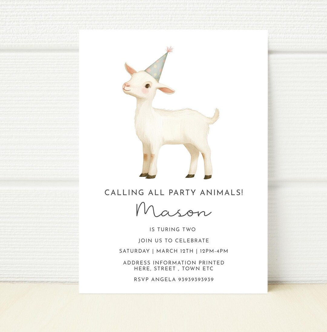 Goat Birthday Invitation Farm Birthday Invite Template Editable Phone ...