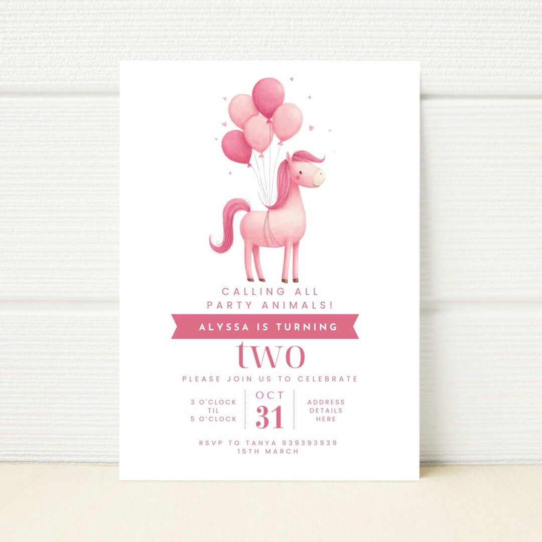 Pink Pony Birthday Party Invitation Canva Template Farm Party Horse ...