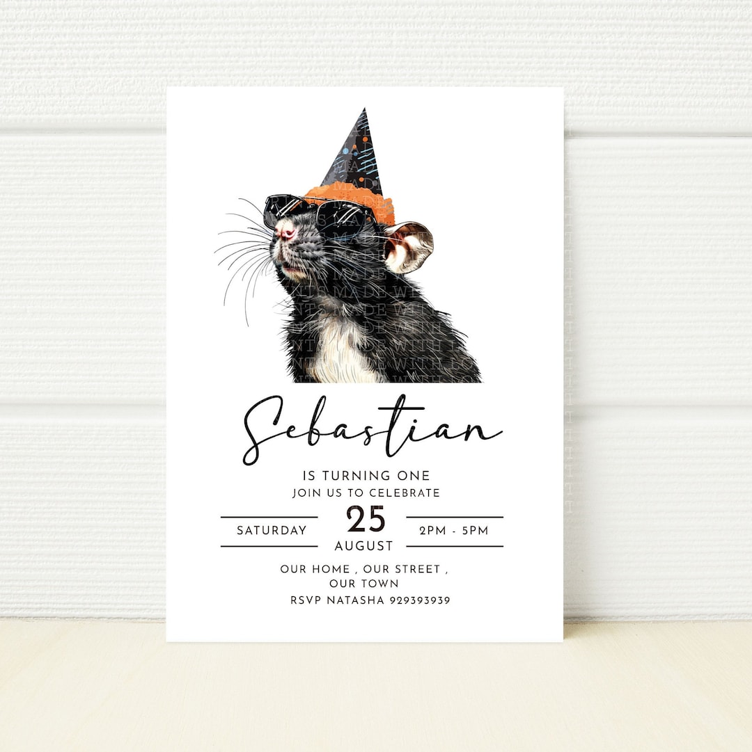 Editable Rat Birthday Invitation Digital Invite Editable Download Text ...