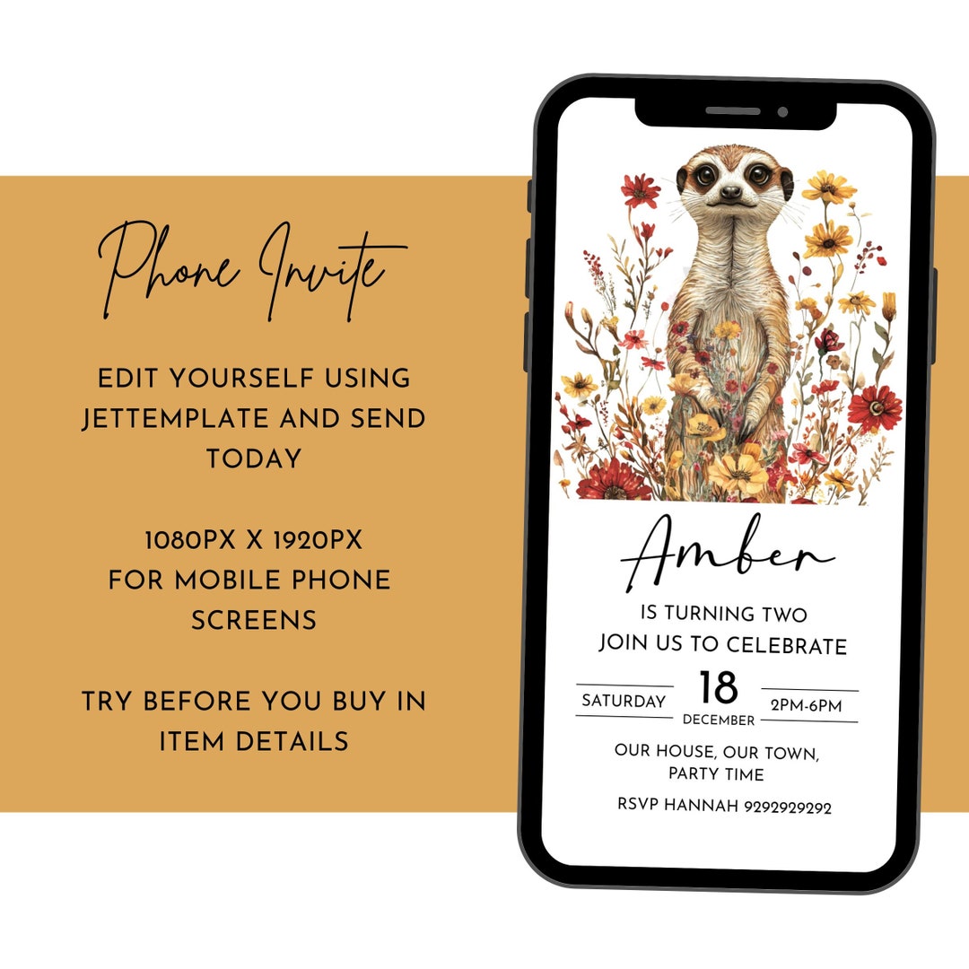 Meerkat Walk Birthday Invitation Mobile Phone Digital Picture Text ...