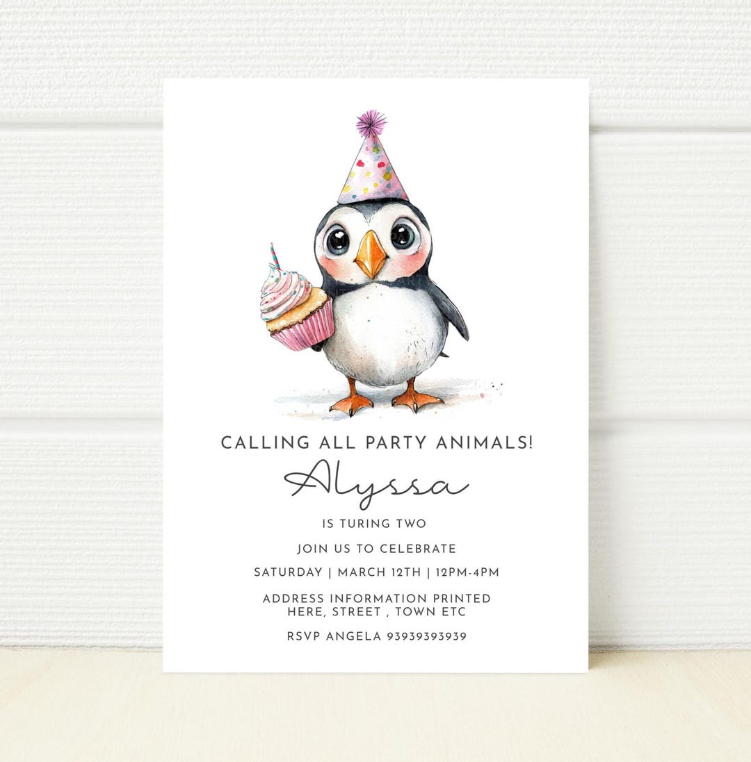 Puffin Birthday Party Invitation Invite Printable Digital Editable ...