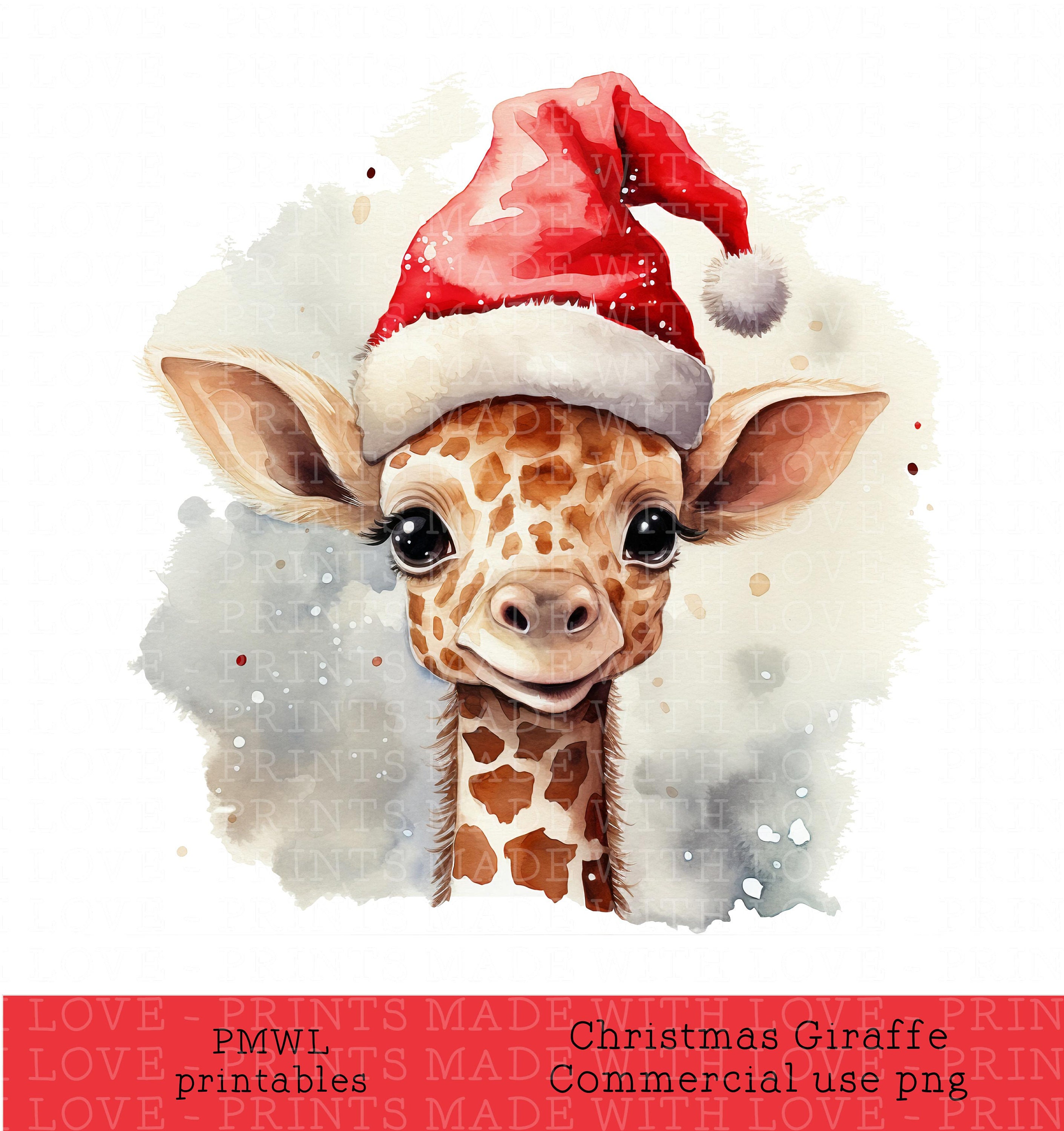Christmas Giraffe Clipart , Giraffe in Santa Hat , Sublimation , Card ...