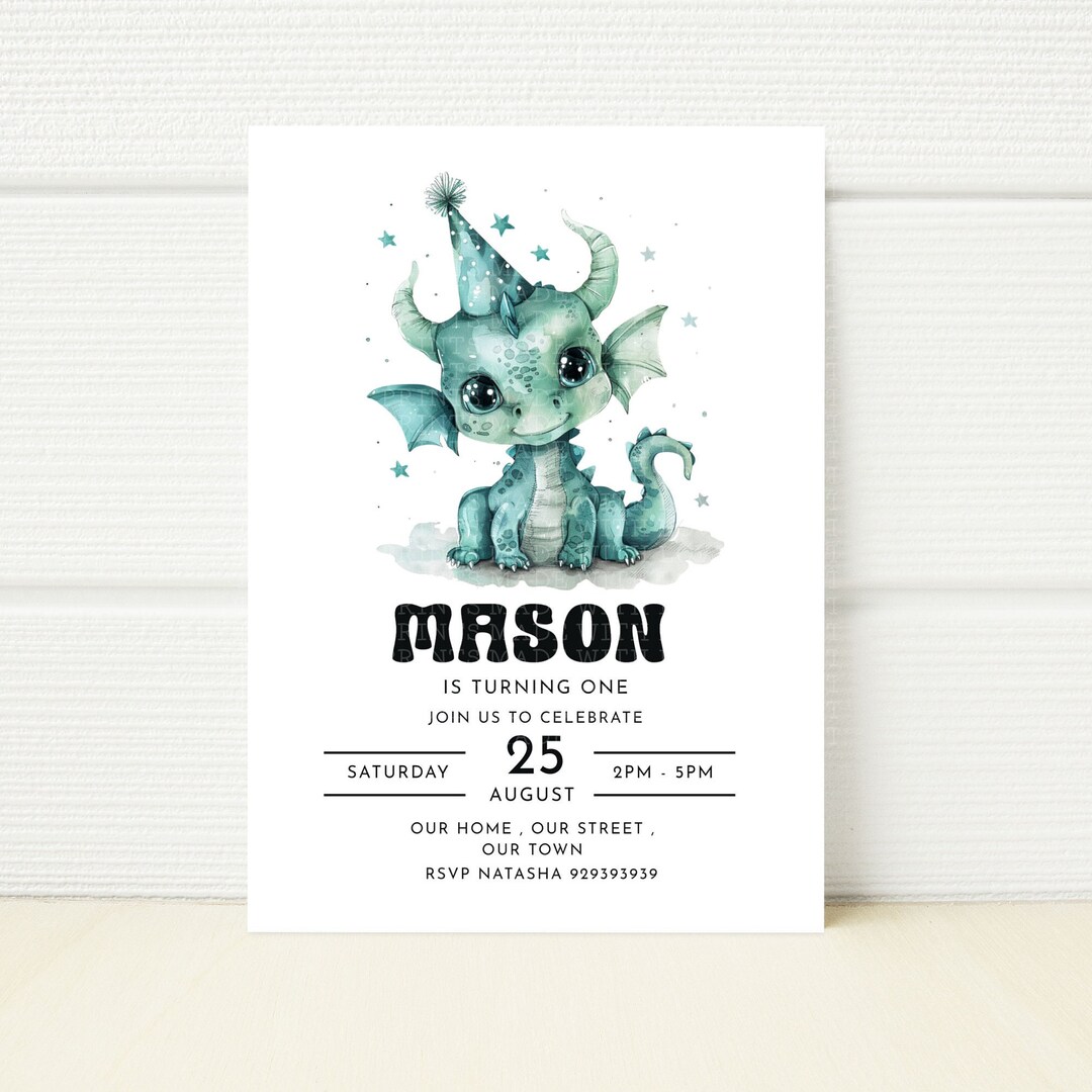 Dragon Birthday Party Invitation Editable Invite Mythical Creatures E ...
