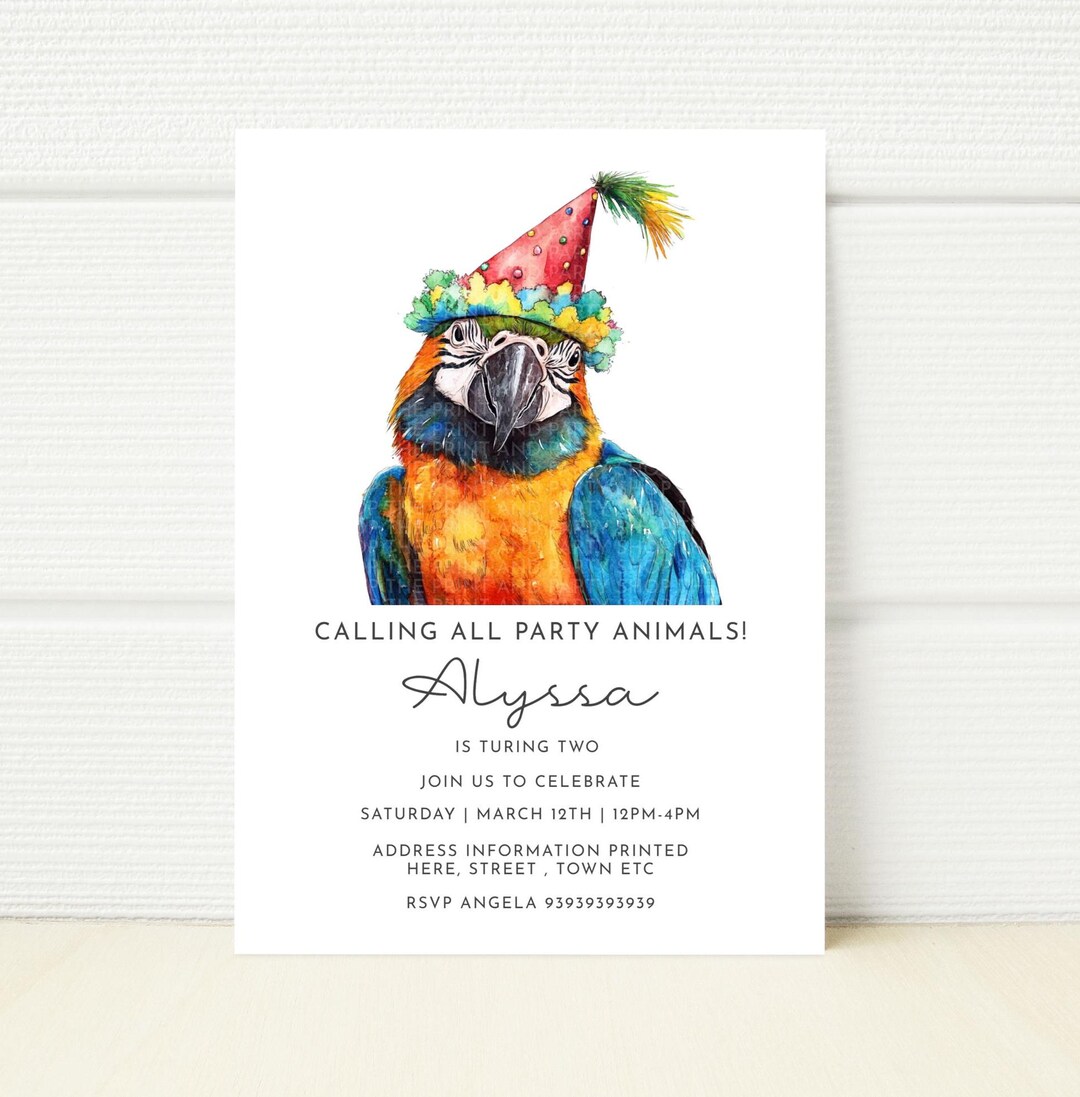 Editable Parrot Birthday Party Desert Invite Wild Phone Digital E ...