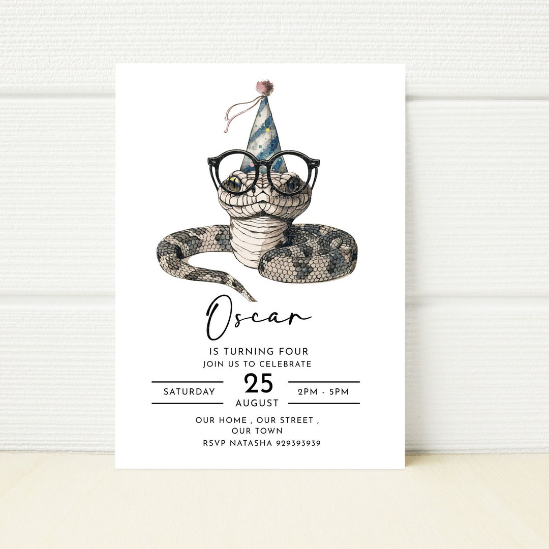 Editable Snake Birthday Party Invitation Wild Party Invite Digital ...