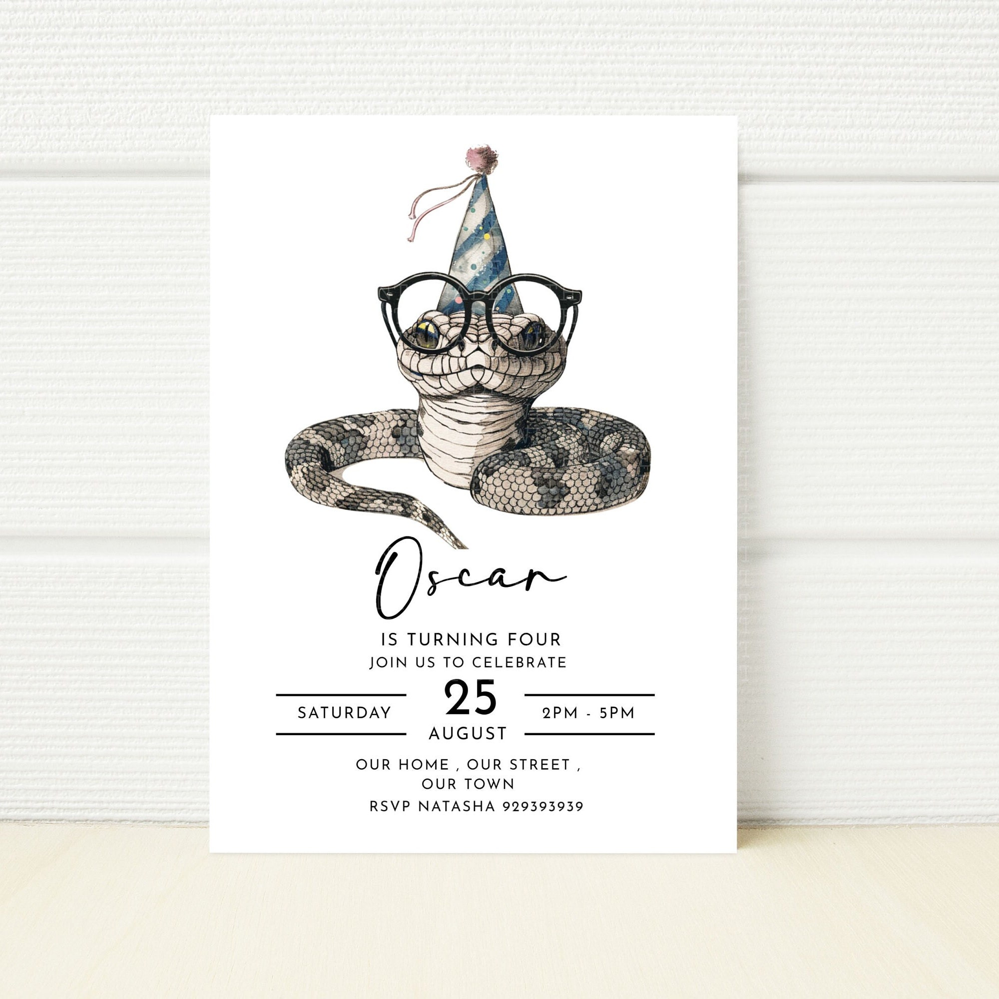 Editable Snake Birthday Party Invitation Wild Party Invite Digital ...