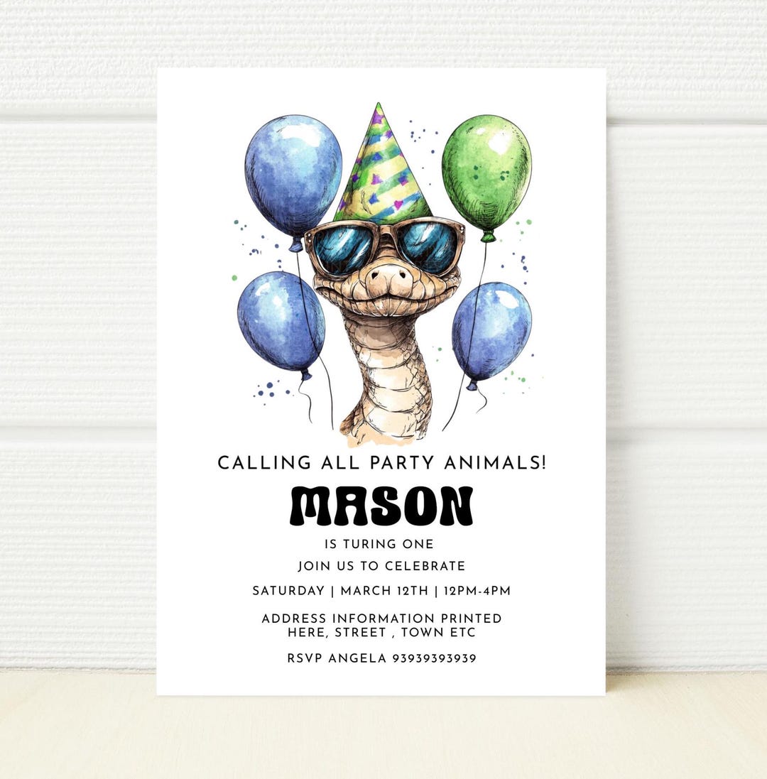 Editable Snake Birthday Party Invitation Pet Shop Reptile Party ...