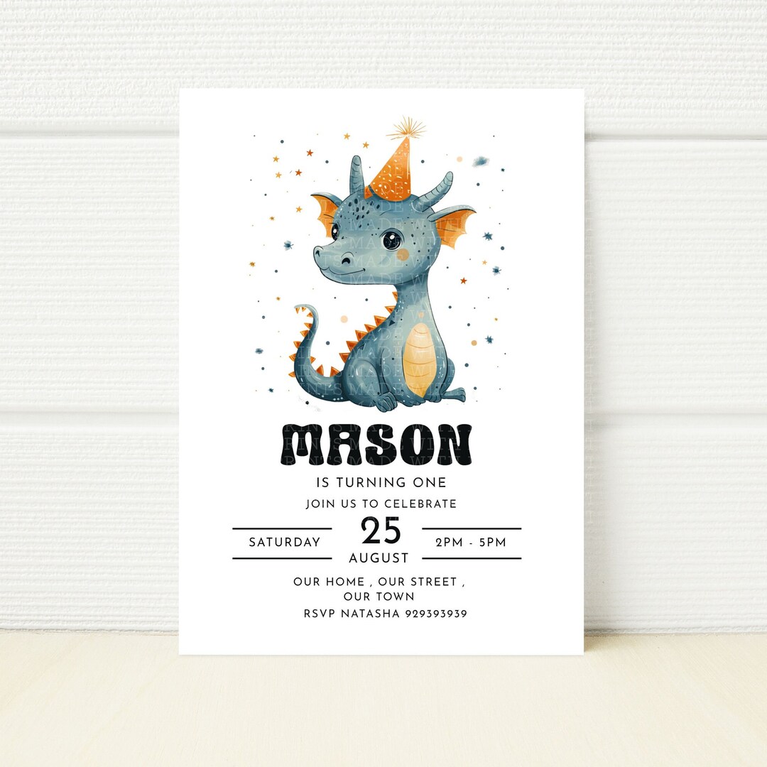 Dragon Birthday Party Invitation Editable Invite Mythical Creatures E ...