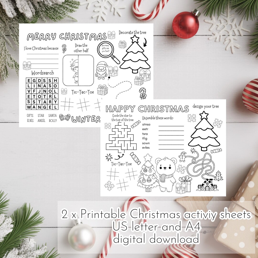 Christmas Activity Placemats | Printable Coloring Sheets (PDF) - Etsy