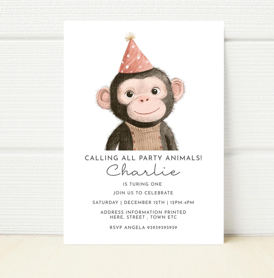 Editable Monkey Birthday Party Invite Invitation Printable Template ...