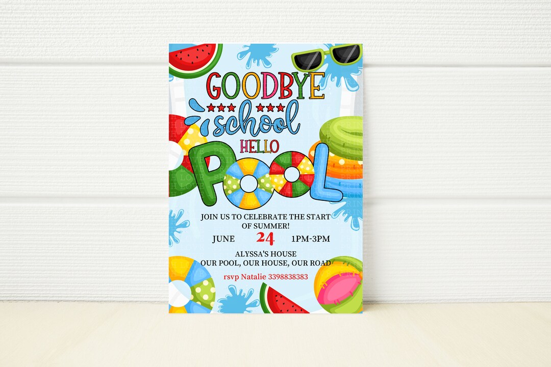 Editable Goodbye School Hello Pool Invitation Party Invite Editable ...
