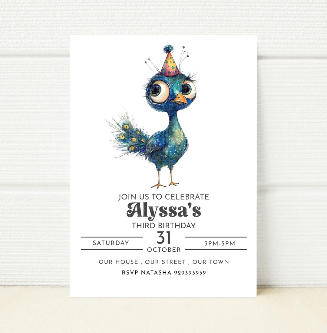 Peacock Birthday Invitation Cut Party Invite Digital Mobile Phone ...