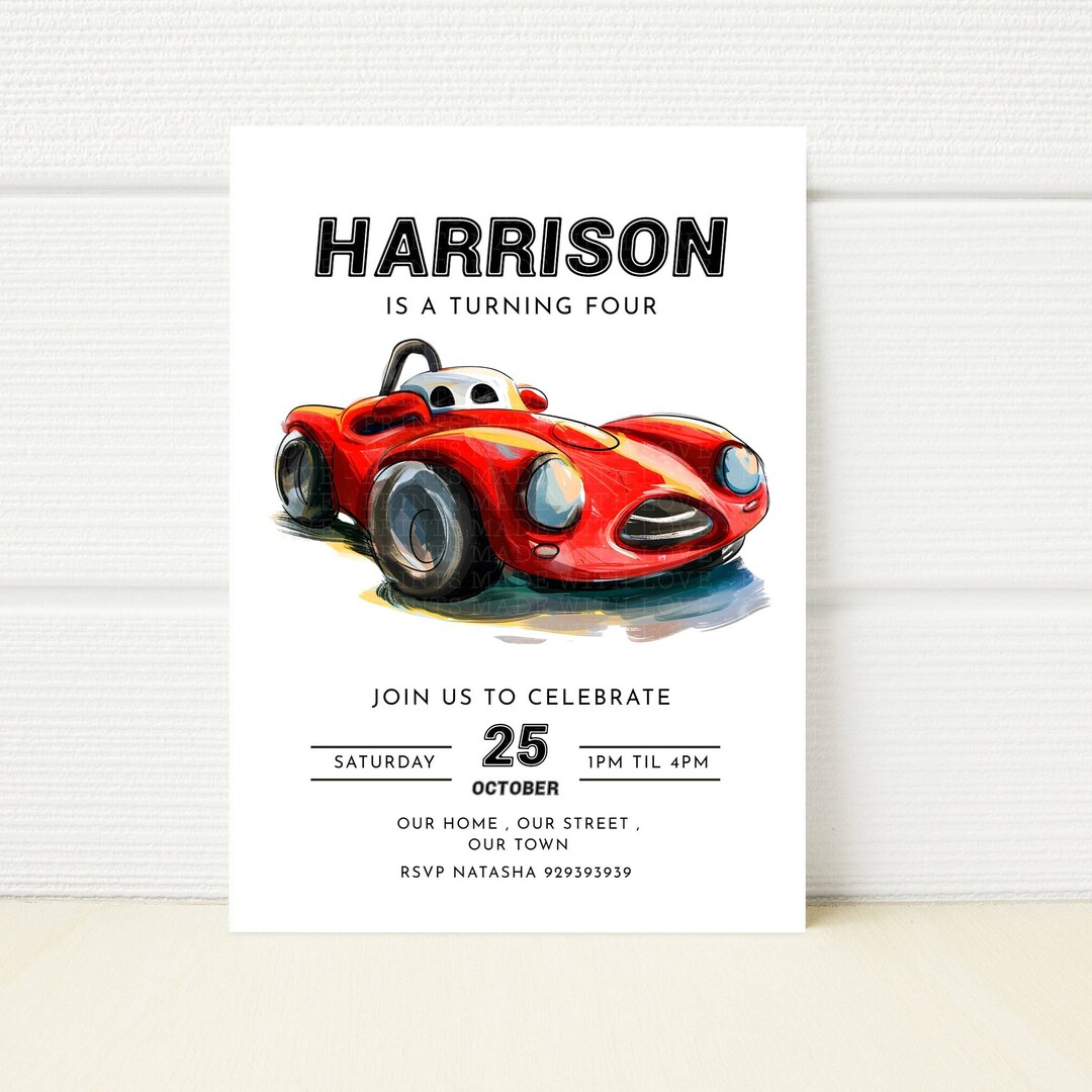 Editable Sports Car Birthday Party Invitation Racing Party Invite ...