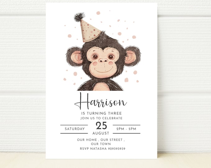 Editable Monkey Birthday Invitation Template Cheeky Monkey Invitation ...