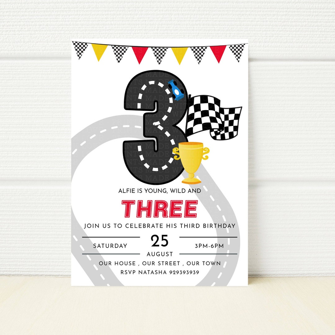 Racing Car Editable 3rd Birthday Party Invitation Third Birthday Party ...
