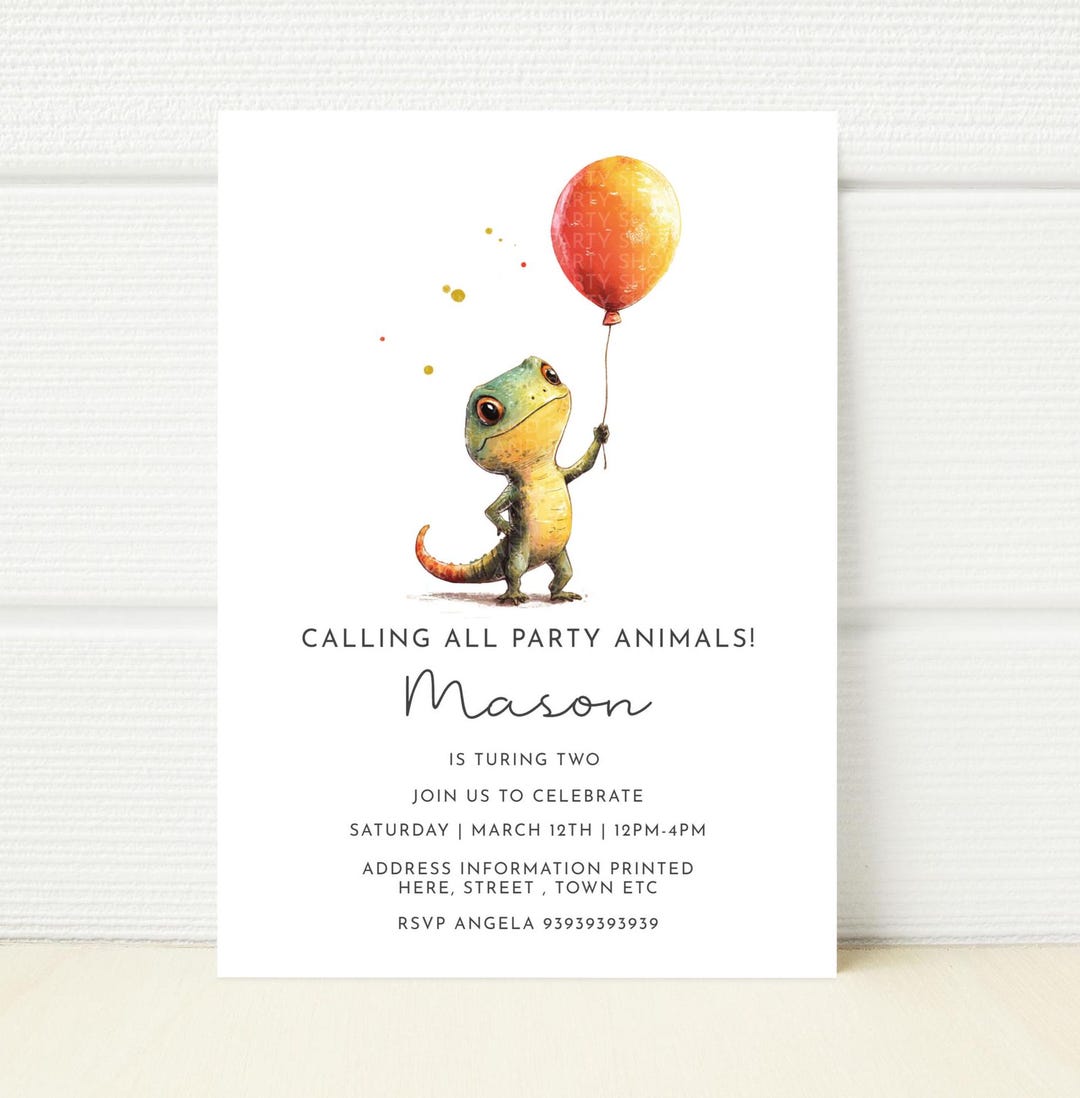 Editable Lizard Birthday Party Desert Invite Wild Phone Digital E ...