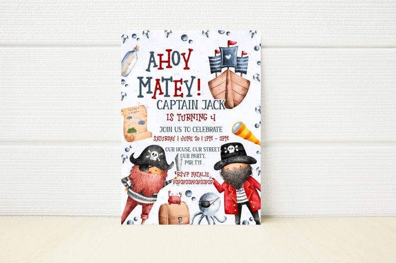 Pirate Birthday Party Invitation Pirate Party Invite Ahoy Matey Pirate ...