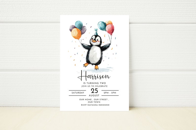 Penguin Birthday Party Invitation Invite Wild Zoo Safari Jungle ...