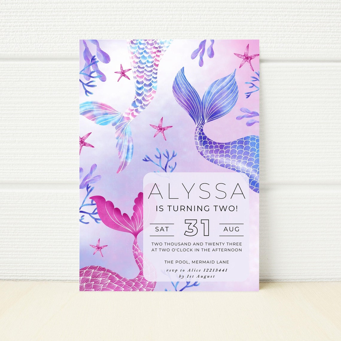Mermaid Birthday Invitation Canva Template Party Digital Invite Mobile ...