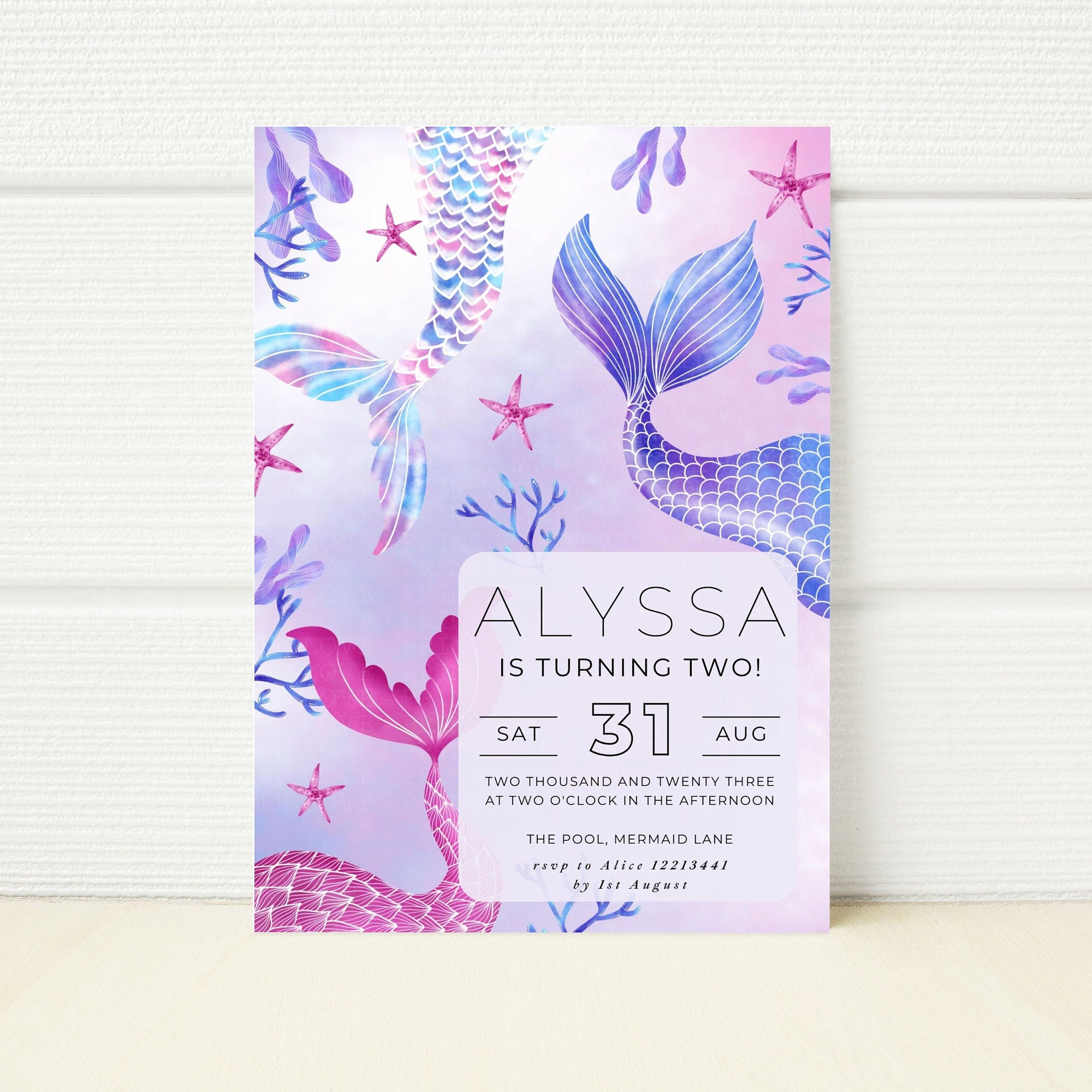 Mermaid Birthday Invitation Canva Template Party Digital Invite Mobile ...