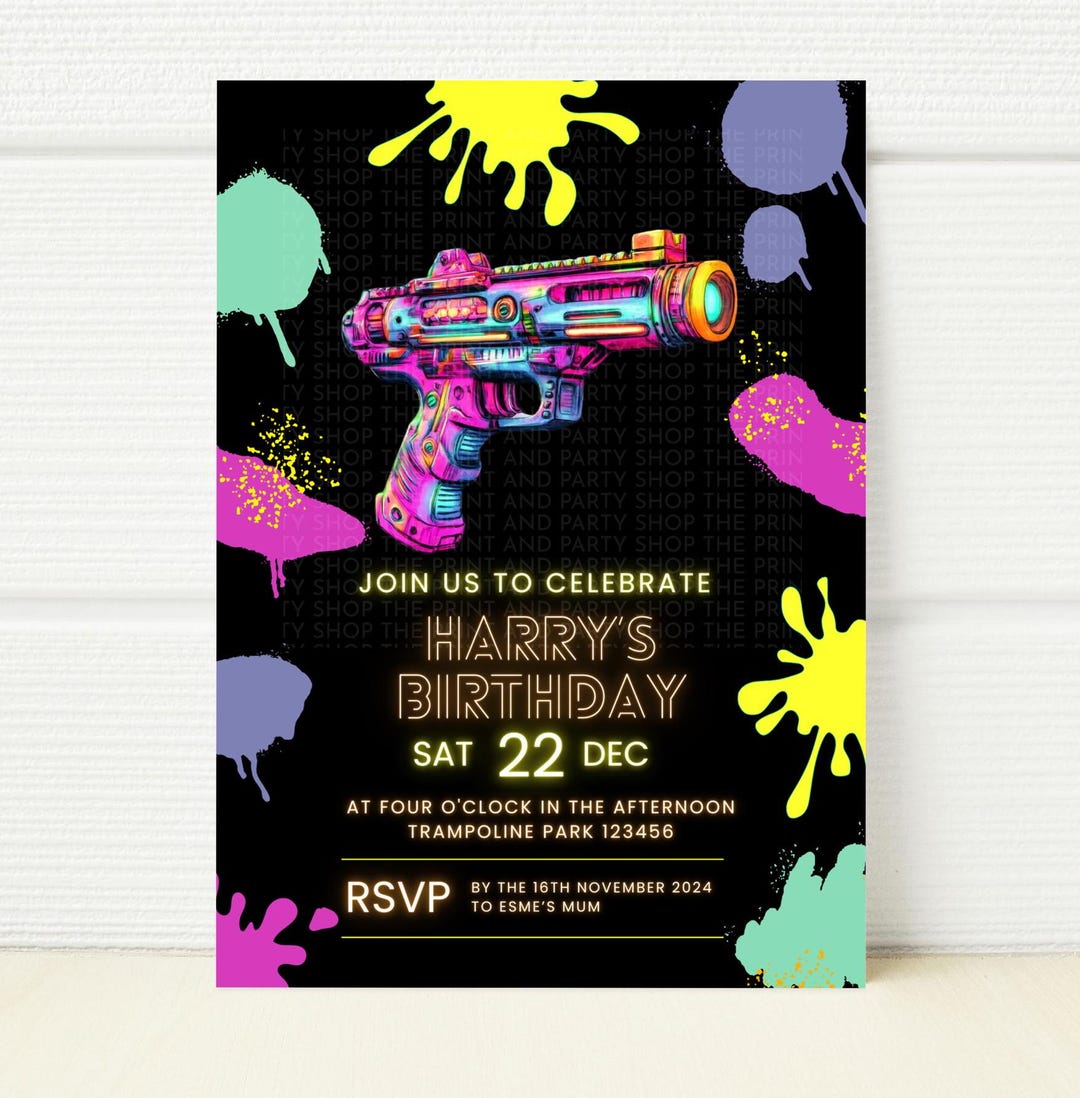 UV Laser Neon Glow Paint Paintball Party Birthday Party Invitation ...