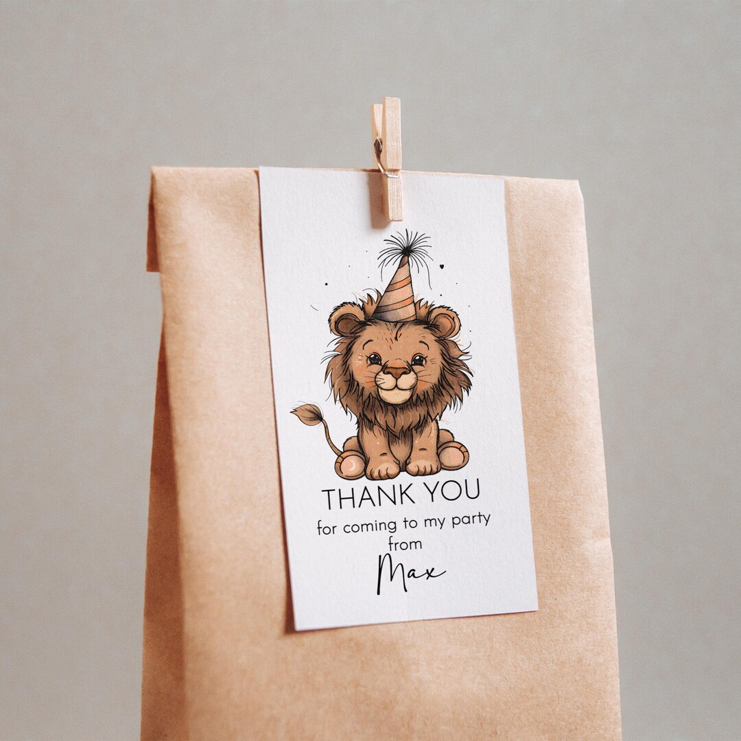 Editable Lion Birthday Party Thank You for Coming Gift Tags Favour Tags ...