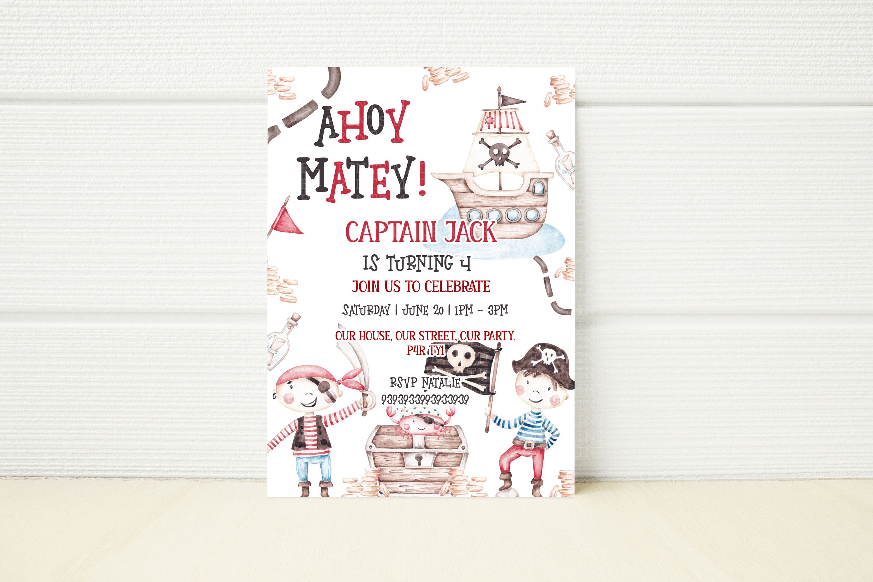 Pirate Birthday Party Invite Pirate Party Invitation Ahoy Matey Pirate ...