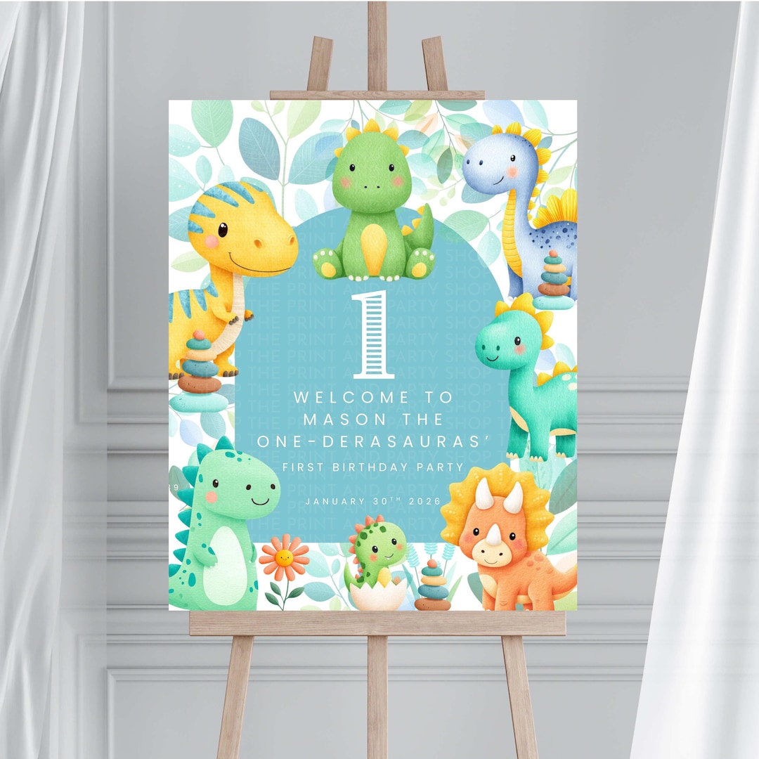 Dinosaur Welcome Sign , Dino Party Sign , Editable Canva Printable ...