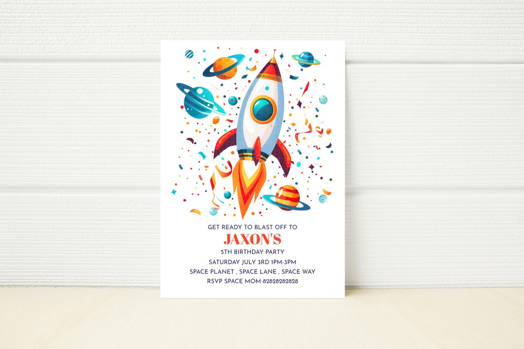 Editable Space Rocket Invitation Galaxy Party Invite Birthday Boy Girl ...
