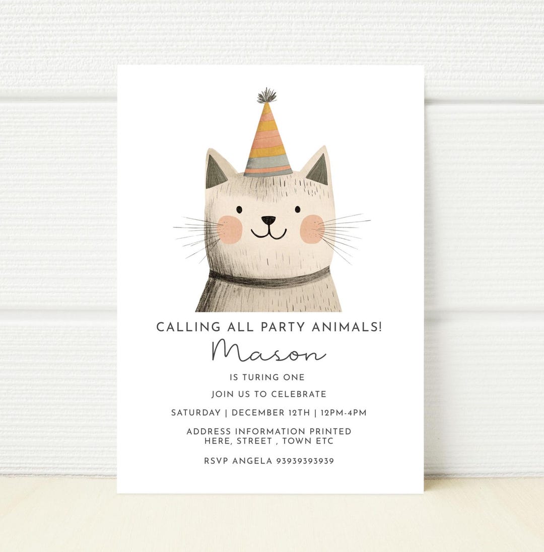 Editable Cat Birthday Party Invitation Digital Invite Pet Shop Kitten ...