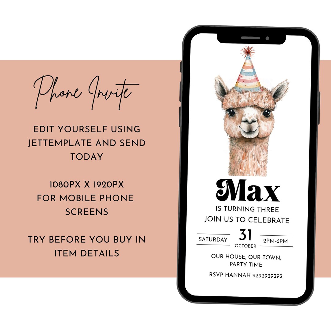 Alpaca Walk Birthday Party Invitation Party Invite Picture Message ...