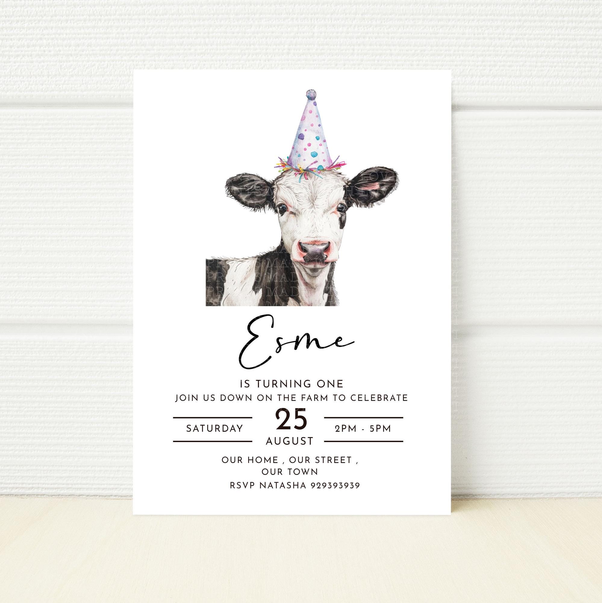 Editable Party Cow Farm Birthday Party Editable Cute Invitation ...