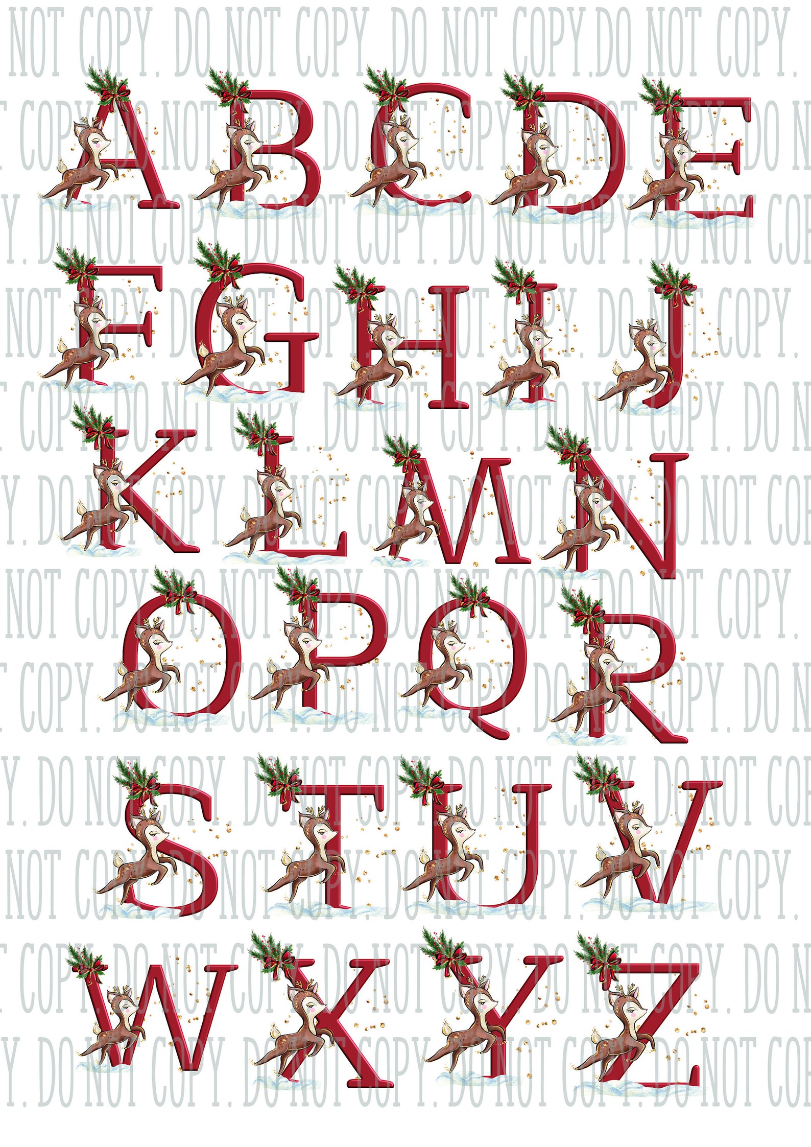Christmas Digital Alphabet , Reindeer Alphabet , Festive , Png Files ...