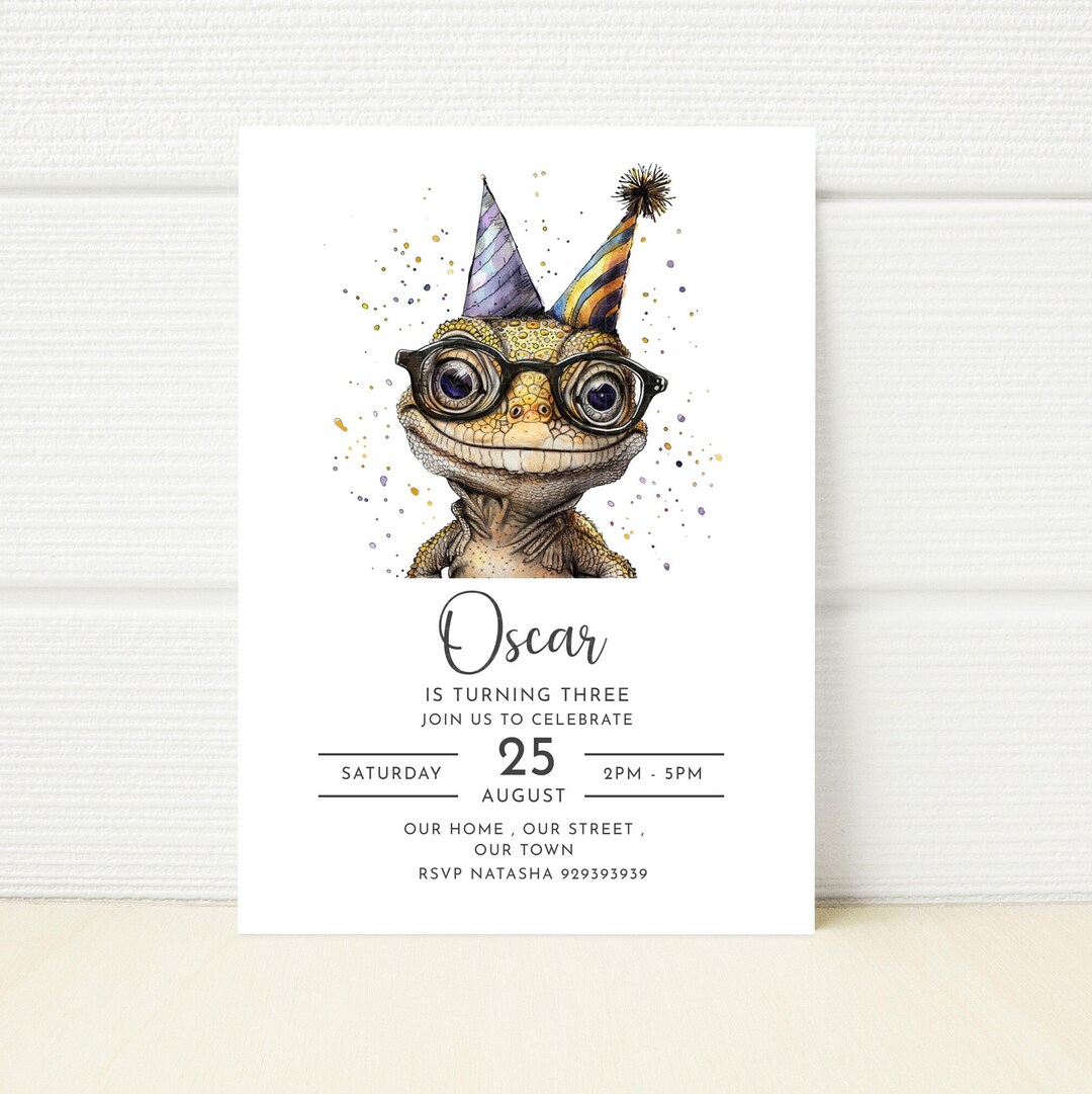 Editable Lizard Invitation Invite Gecko Printable Digital Electronic ...