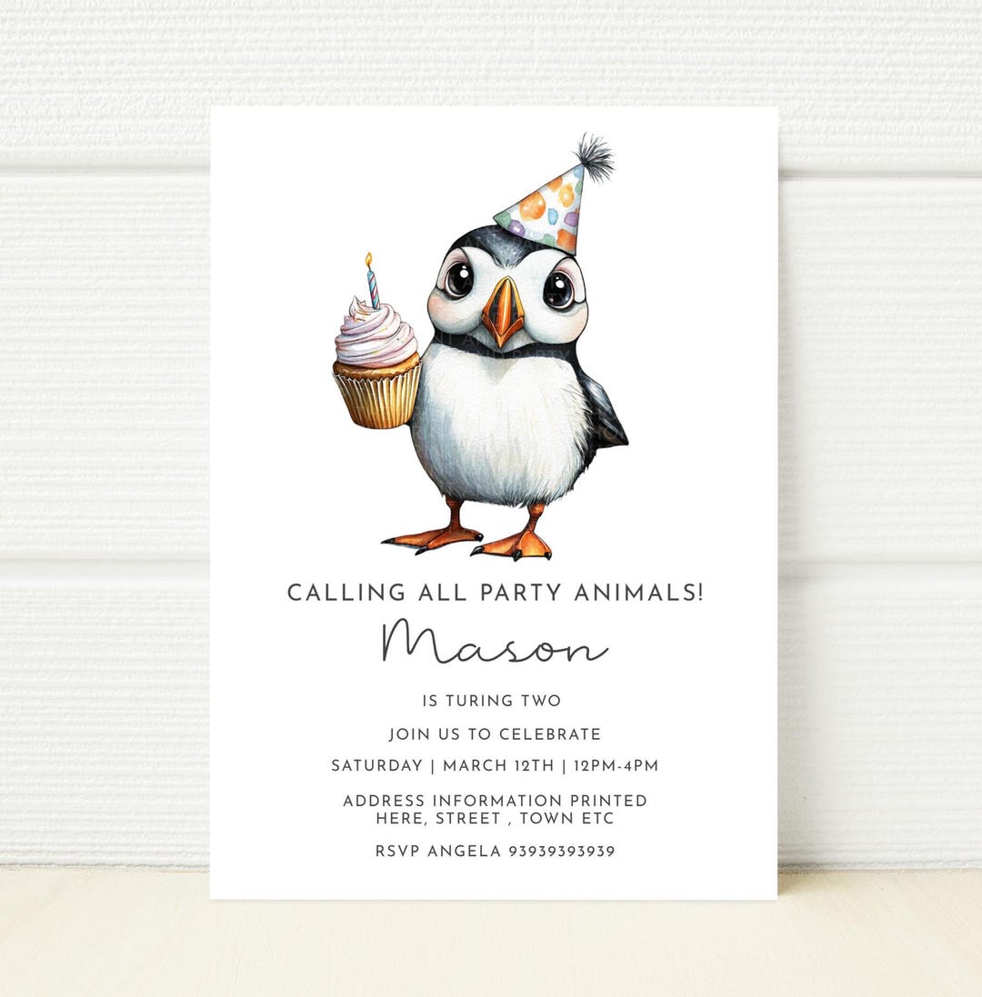 Puffin Birthday Party Invitation Invite Printable Birds Digital ...