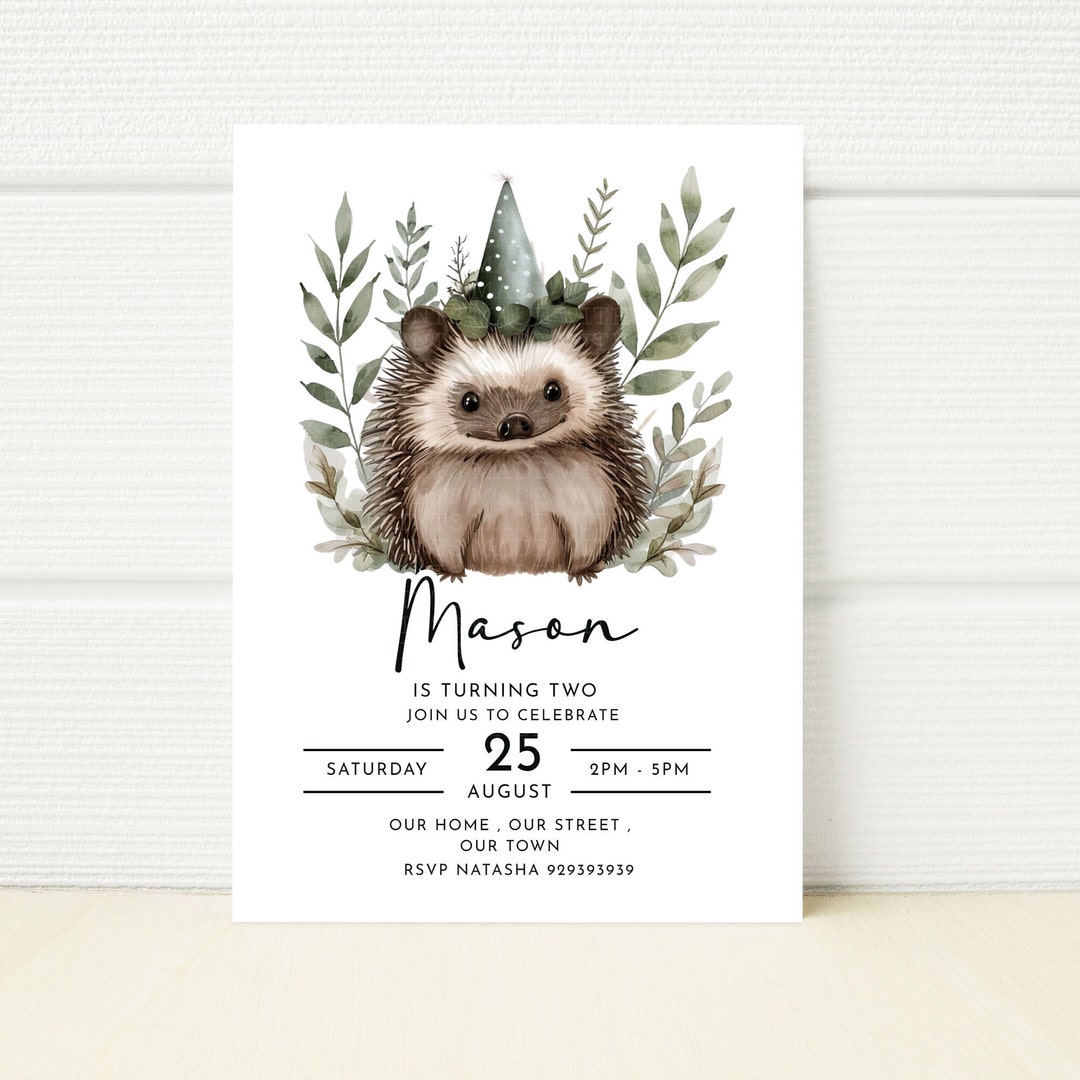 Hedgehog Editable Birthday Invitation Editable Woodland Party Birthday ...
