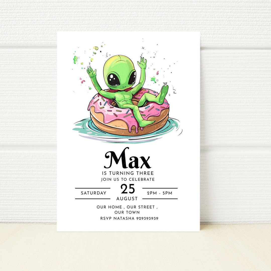 Alien Birthday Party Invite UFO Invitation Boys Girls Invite Digital E ...
