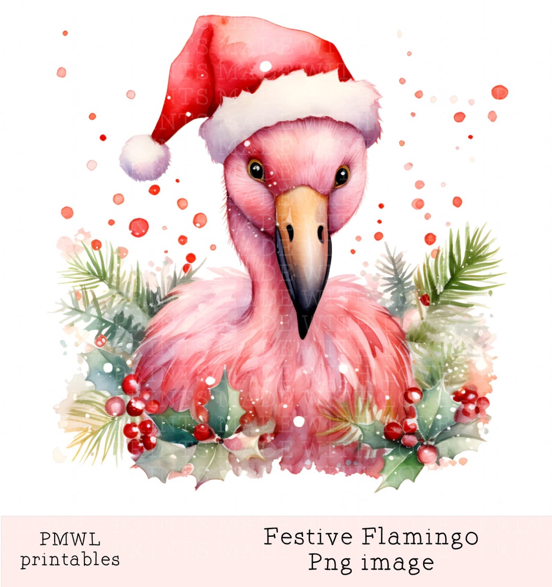 Christmas Flamingo Pink in Santa Hat Clipart Cute Festive Sublimation ...